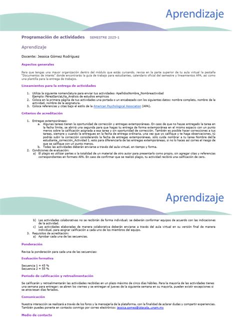 Programacion Aprendizaje 2025 1 Pdf Aprendizaje Evaluación