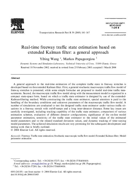 Pdf Real Time Freeway Traffic State Estimation Based On Extended Kalman Filter A General Approach
