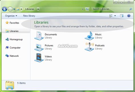 How To Remove Library Pane Libraries Header From Windows 7 Explorer Askvg