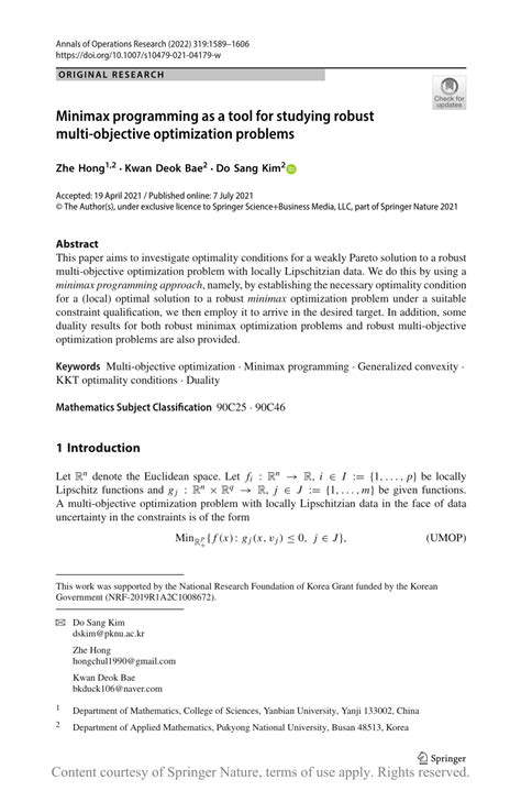 Minimax Programming As A Tool For Studying Robust Multi Objective Optimization Problems