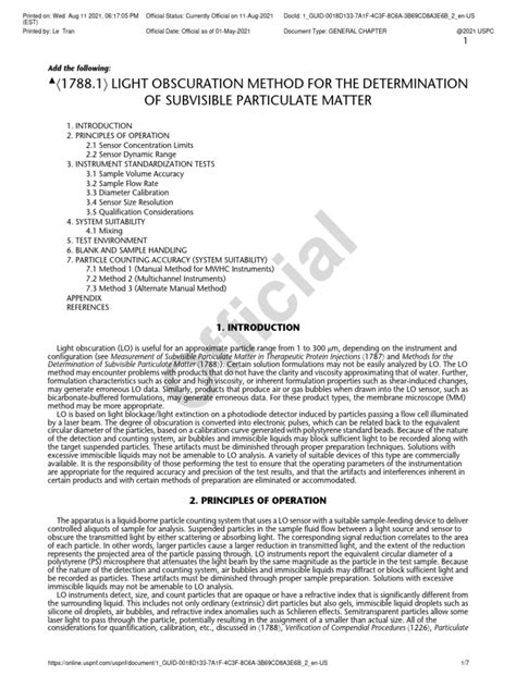 〈17881〉 Light Obscuration Method For The Determination Of Subvisible