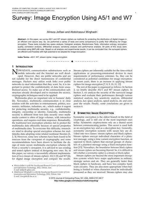 PDF Survey Image Encryption Using A5 1 And W7