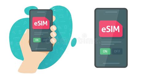 Sim Card Use In Cell Phone Technology Vector Graphics Illustration Esim Digital Chip Tech Using