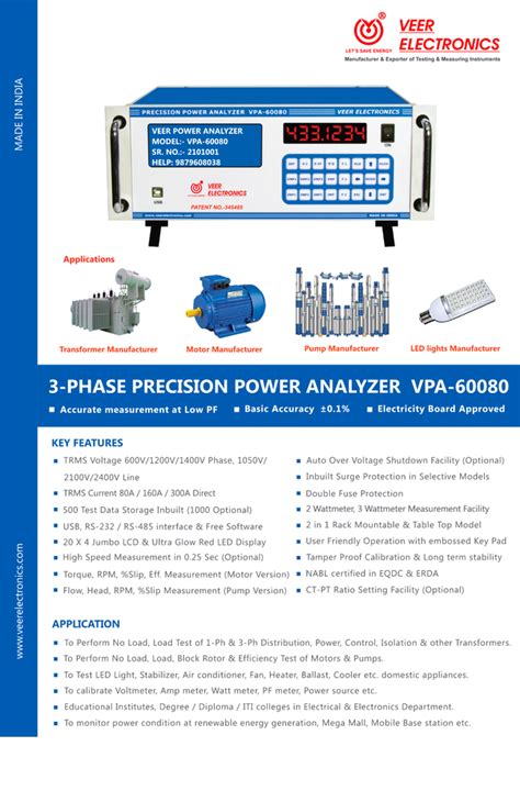 Digital 3 Phase Precision Power Analyzer For Industrial Use Model Name Number Vpa 60080hxy At