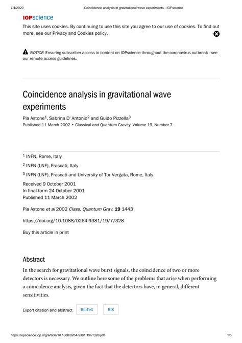 Pdf Coincidence Analysis In Gravitational Wave Experiments