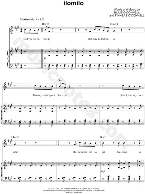 Billie Eilish Ilomilo Sheet Music In F Minor Transposable Download And Print Sku