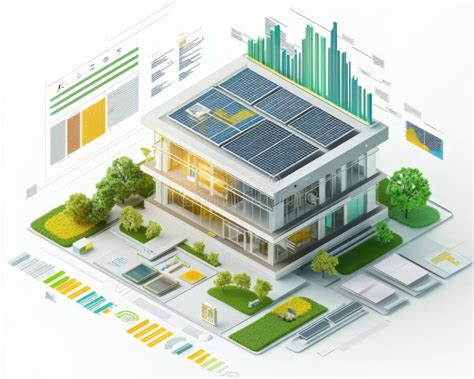 Infographic Of A Carbon Neutral Smart Building With Solar Panels Stock Illustration