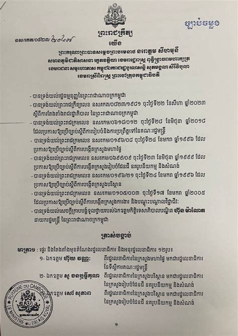 ព្រះមហាក្សត្រ ផ្ទេរ និងតែងតាំងរដ្ឋលេខាធិការ និងអ នុរដ្ឋលេខាធិការ១២រូប សារព័ត៌មាន នគរវត្ត