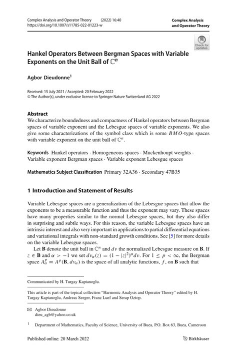 Pdf Hankel Operators Between Bergman Spaces With Variable Exponents On The Unit Ball Of Cn