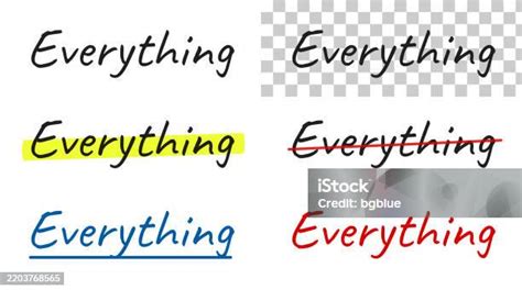 모든 것 손으로 쓴 텍스트 강조 표시 줄이 그어짐 빈 배경에 밑줄 긋기 개체 그룹에 대한 스톡 벡터 아트 및 기타 이미지