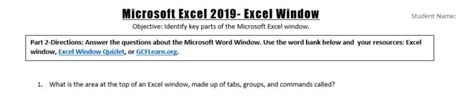 Microsoft Office 2019 Excel Window Labeling Assignment And Activities Pack