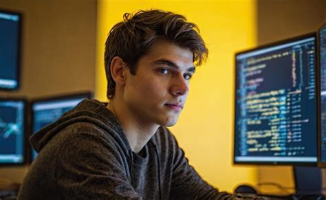 premium photo software developer a man sitting in front of computer