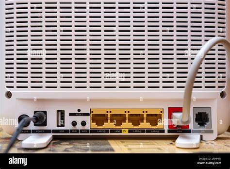 Back Panel Of Network Wi FI Router With Empty Not Connected Lan Ports Stock Photo Alamy
