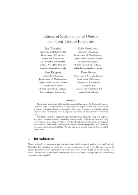Pdf Classes Of Spatiotemporal Objects And Their Closure Properties