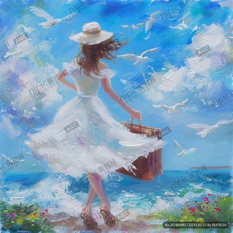 ai创作图海边少女插画 夏天看海美女背影插画 海边女孩插画 插画梦幻女孩 梦幻风景女孩 唯美小女孩海边插画 梦幻女孩插画 浪漫意境遐想画 手绘
