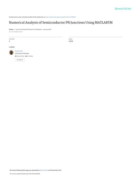 Numericalanalysisofsemiconductorpnjunctionsupdf
