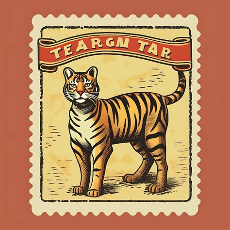 Premium Ai Image Stamp Card Toyger Cat With Tiger Tamer Costume Standing Beside A Tiny C
