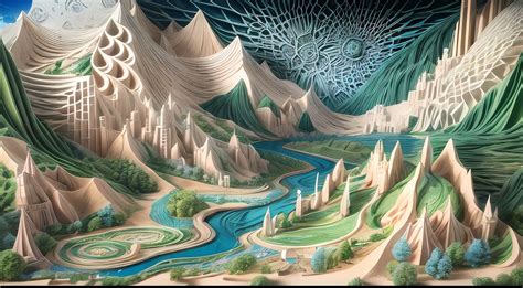 아이소메트리，모래 테이블 모델，봄에，푸른 하늘과 흰 구름과，푸른 산과 푸른 물，수천 마일에 달하는 강과 산，흰 바탕，종이 예술