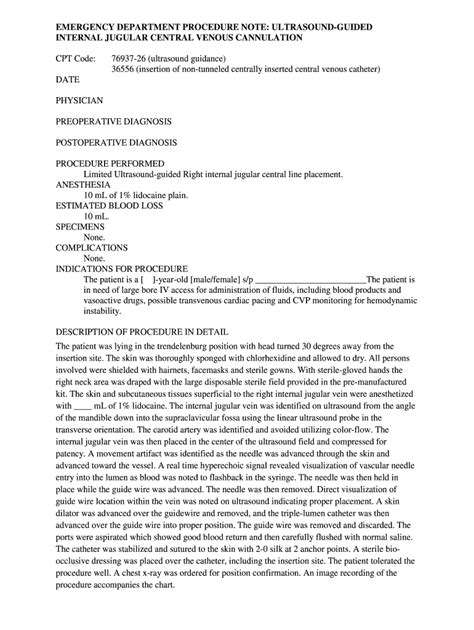 Fillable Online Emergency Department Procedure Note Ultrasound Guided