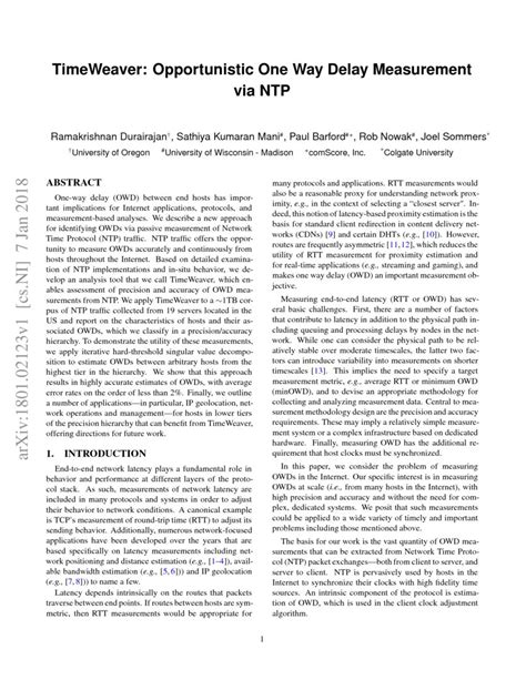 Timeweaver Opportunistic One Way Delay Measurement Via Ntp Deepai