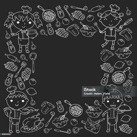 귀여운 아이 요리사 흰색 배경 어린이 요리 부엌 어린이 요리 수업에 6 7 살에 대한 스톡 벡터 아트 및 기타 이미지 6 7 살 가정 주방 가정의 방 Istock