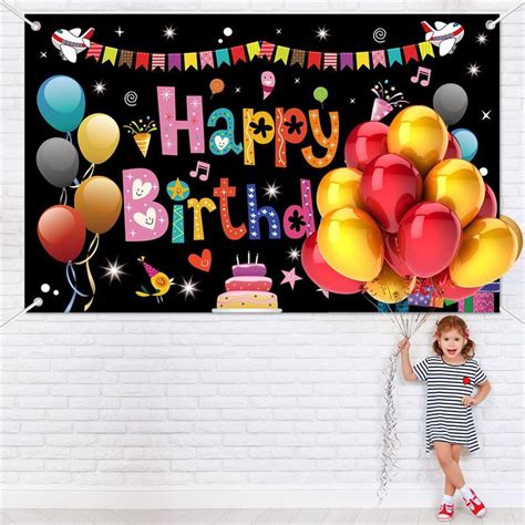 Badu Bg Банер за фон за рожден ден Детски Честит рожден ден балон Декорация на торта Банер