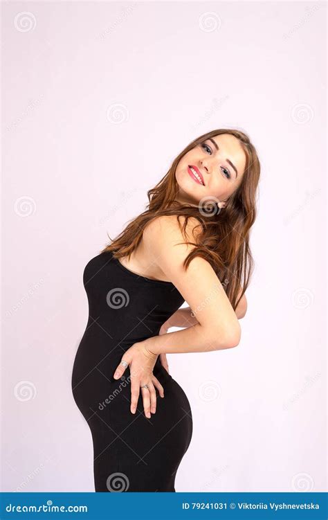 Jonge Mooie Zwangere Vrouw Met Grote Borsten En Gezond Haar Stock