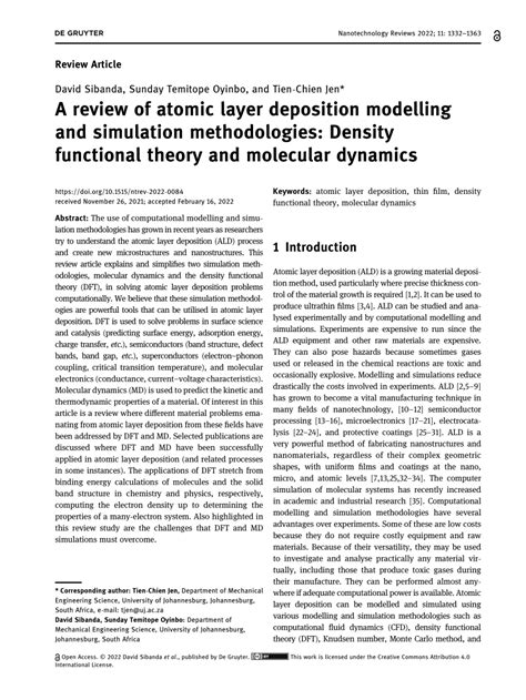 pdf a review of atomic layer deposition modelling and simulation