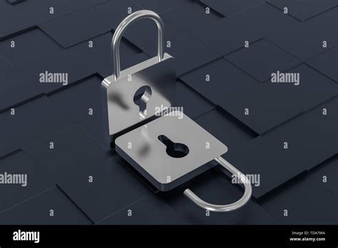 Three Dimensional Rendering Metal Encryption Lock With Tech Background
