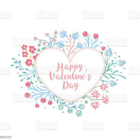 해피 발렌타인 데이 하루 심장 주위에 그려진된 화려한 꽃 손 플로랄 프레임입니다 로맨스입니다 2 월에 휴일 14에 대한 스톡 벡터 아트 및 기타 이미지 Istock