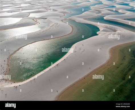 Aerial View Of Lencois Maranhenses White Sand Dunes With Pools Of