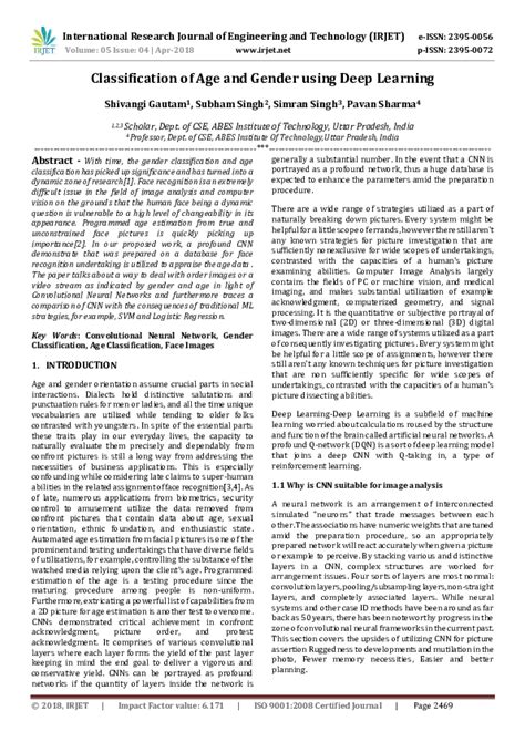 Pdf Classification Of Age And Gender Using Deep Learning