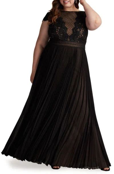 Tadashi Shoji Surette Sequin Embroidered Pleated Chiffon Gown Plus