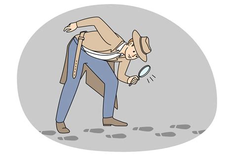 Male Detective With Magnifying Glass Explore Footsteps On Ground Man Officer Investigate Crime