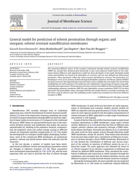 General Model For Prediction Of Solvent Permeation Through Organic