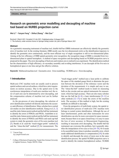 Research On Geometric Error Modelling And Decoupling Of Machine Tool Based On Nurbs Projection Curve