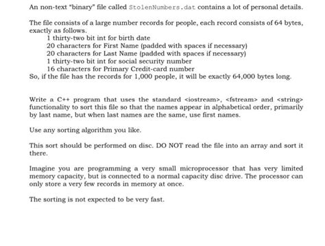 Solved An Non Text Binary File Called Stolennumbers Dat
