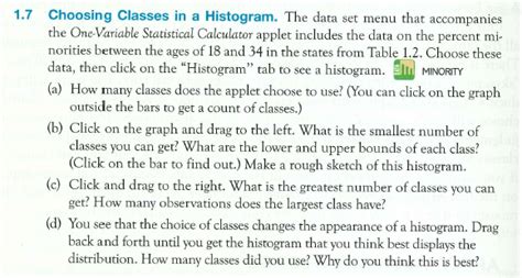 Choosing Classes In A Histogram The Data Set Chegg