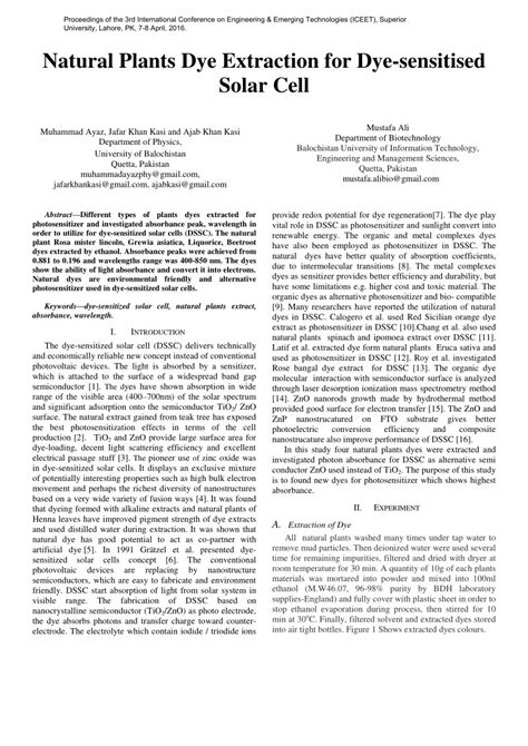 Pdf Natural Plants Dye Extraction For Dye Sensitised Solar Cell