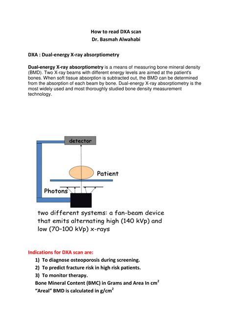 PDF How To Read DXA Scan Dr Basmah Alwahabi DXA Dual Energy X Ray Absorptiometry