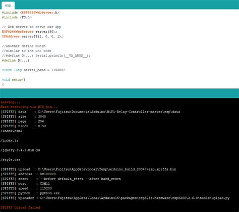 ESP8266 SPIFFS Upload Failed Programming Arduino Forum