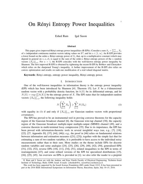 Pdf On Renyi Entropy Power Inequalities