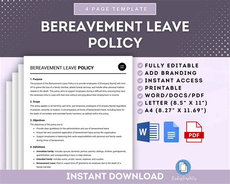 Bereavement Leave Policy Template Probiztemplates
