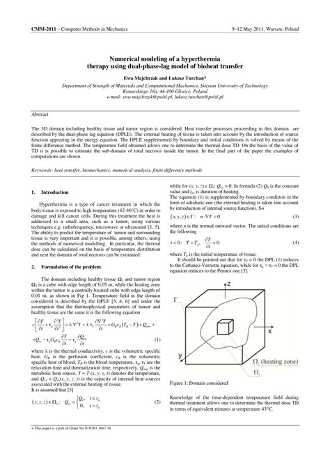 Pdf Numerical Modeling Of A Hyperthermia Therapy Using Dual Phase Lag Model Of Bioheat Transfer