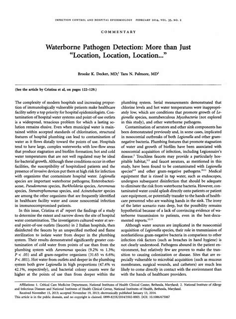 Waterborne Pathogen Detection More Than Just “location Location