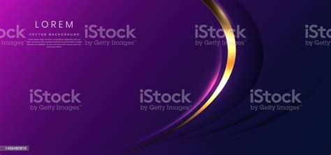 보라색과 진한 파란색 배경에 추상적인 3d 골드 곡선 리본으로 조명 효과와 텍스트를위한 복사 공간으로 반짝입니다 럭셔리 디자인 스타일 배경 주제에 대한 스톡 벡터 아트 및