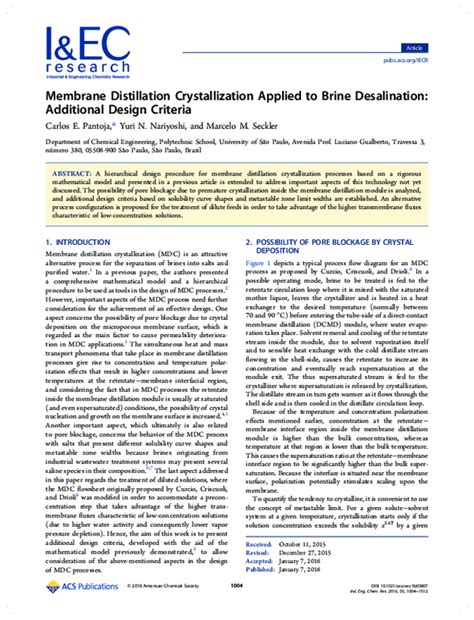 Pdf Membrane Distillation Crystallization Applied To Brine Desalination A Hierarchical Design