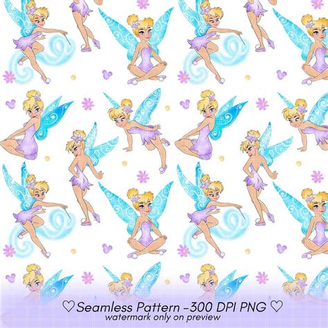 Watercolour Tinkerbell Seamless Pattern Cute Tinkerbell 300 Dpi Digital Downloads PNG Seamless