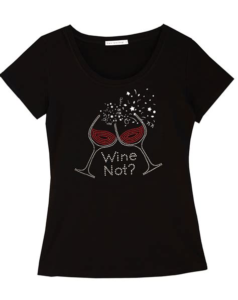 Wine Not Fun Women High Quality T Shirt With Rhinestones For Wine Lov