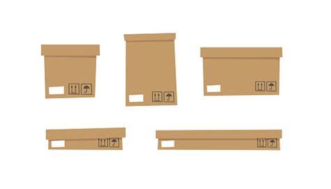 판지 오픈 및 폐쇄 재활용 상자 세트 만화 스타일 일러스트 배달 포장 플랫 그래픽 디자인 전달 클립 아트 흰색 배경에서 격리된 벡터 컬렉션 모형 3차원 형태에 대한 스톡